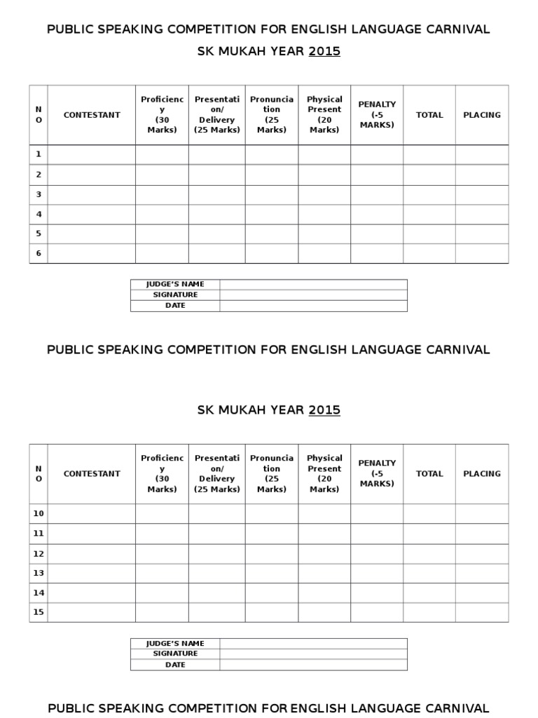 Public Speaking Judging Sheet | PDF | Languages