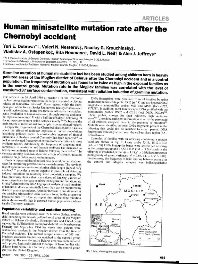 Human Minisatellite Mutation Rate After The: Ghernobyl Accident | PDF ...