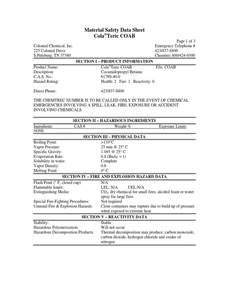 MSDS Colateric Coab | PDF | Fires | Carbon