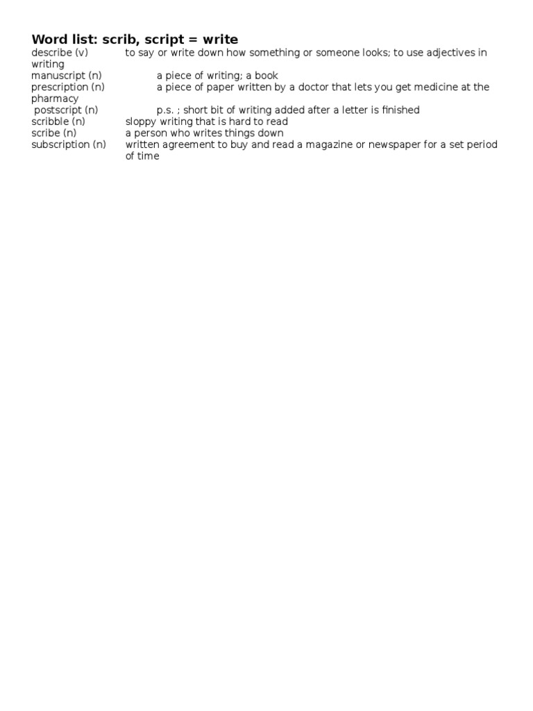 Scrib and Script Word List | PDF | Foreign Language Studies