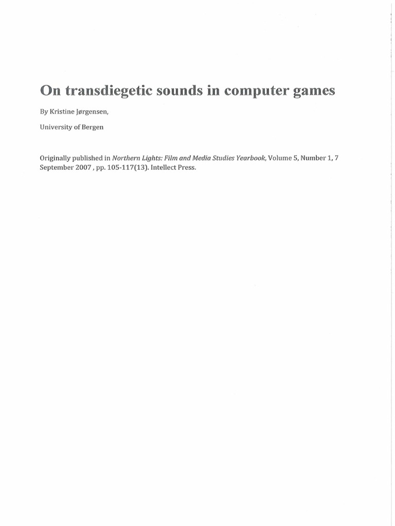 On Transdiegetic Sounds in Computer Games | PDF | Cognitive Science ...