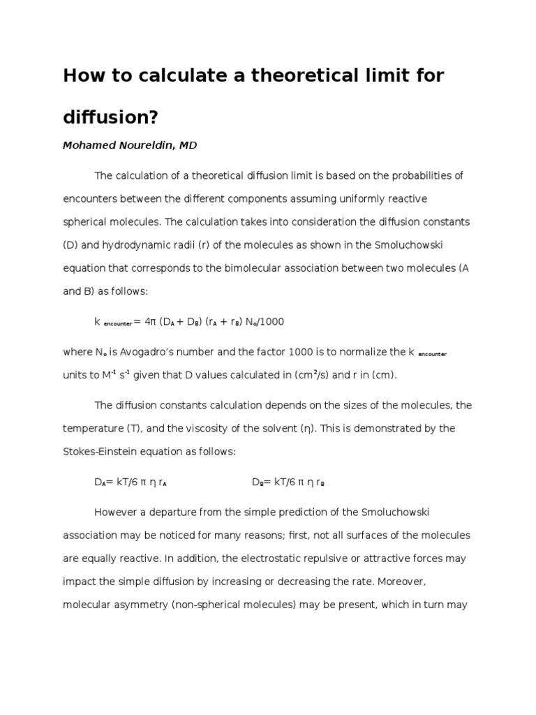 How To Calculate A Theoretical Limit For Diffusion | PDF