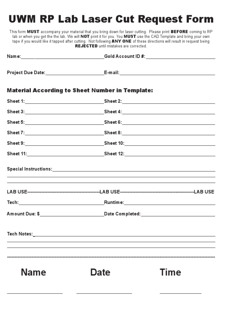 UWM Laser Cut Request Form | PDF
