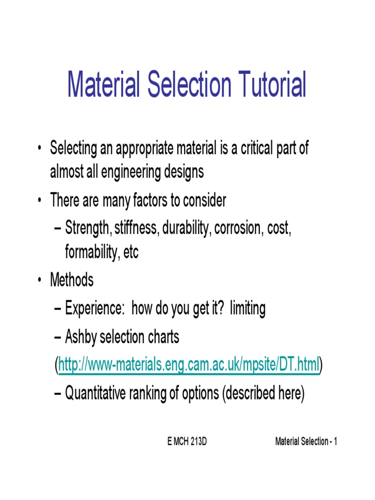 Material Selection Presentation 1 | PDF | Strength Of Materials ...