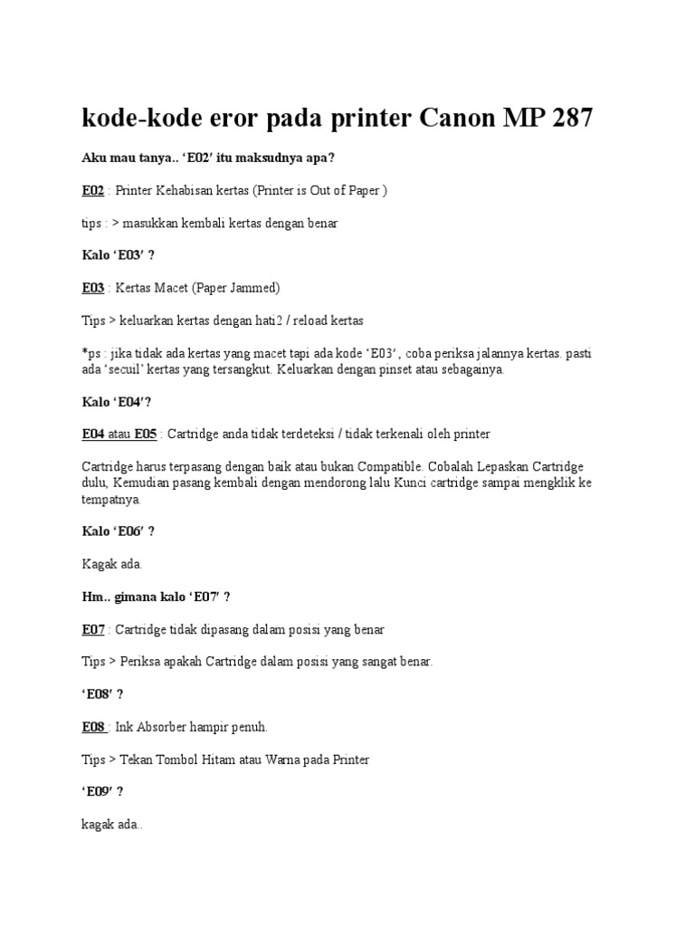 Kode Printer Eror Canon | PDF