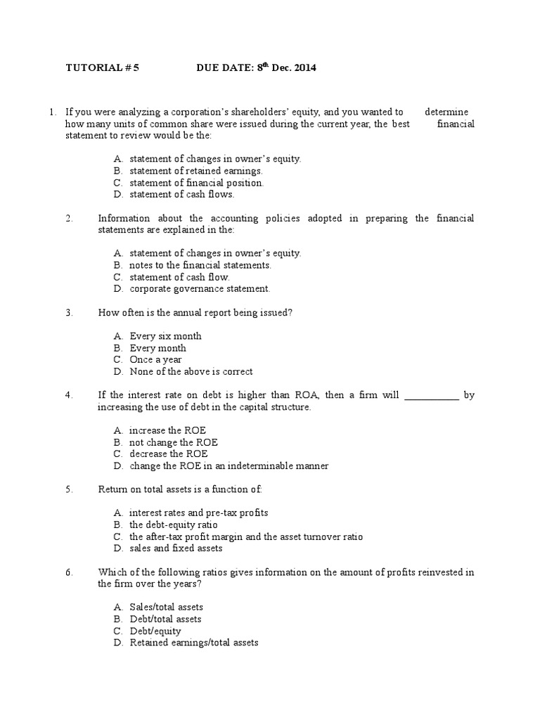A141 Tutorial 5 Bkal1013 | PDF | Revenue | Working Capital