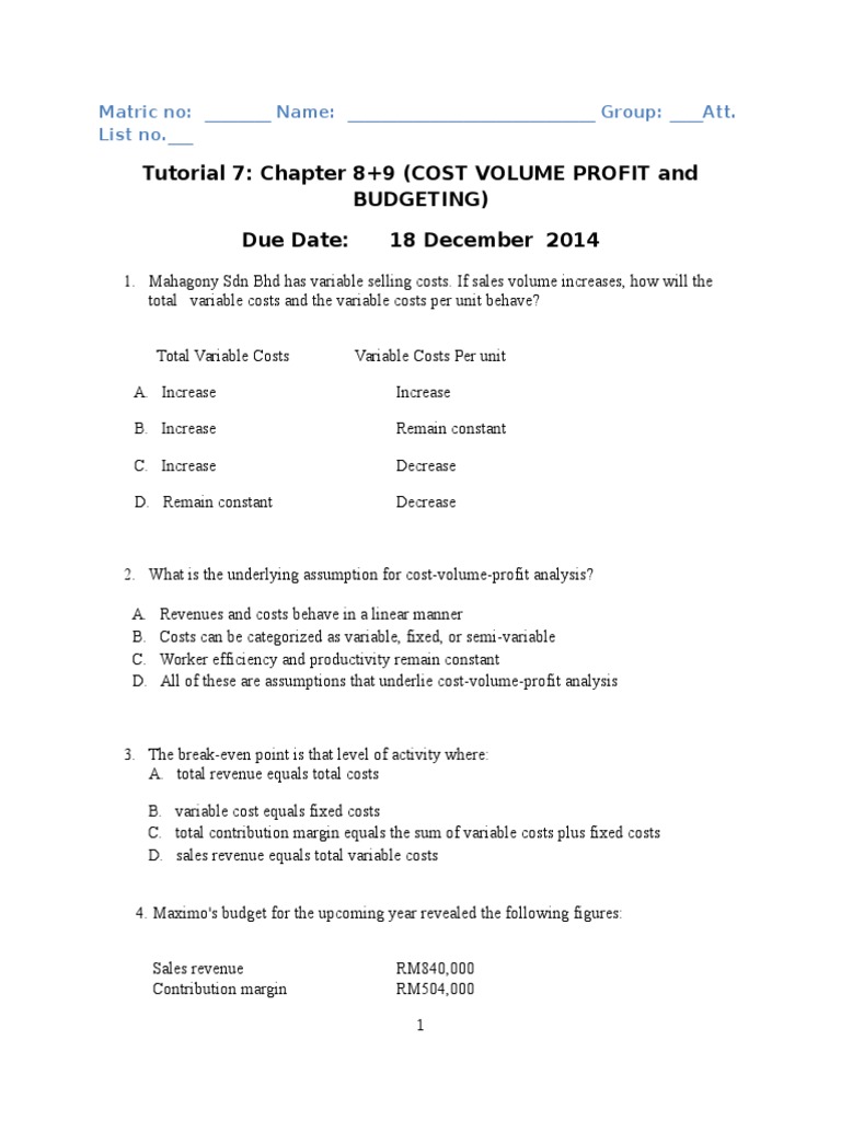 A141 Tutorial 7 | PDF | Accounting | Business Economics