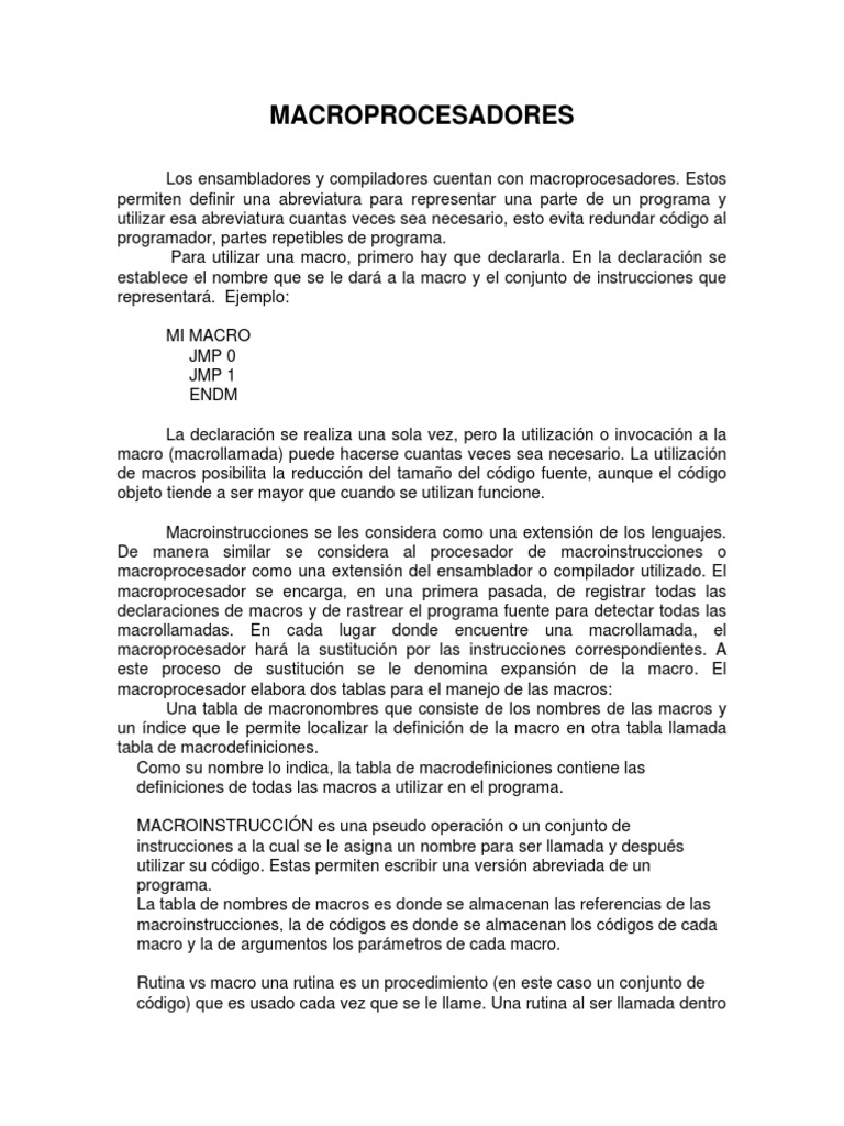 Macro Procesadores | PDF | Macro (informática) | Lenguaje ensamblador