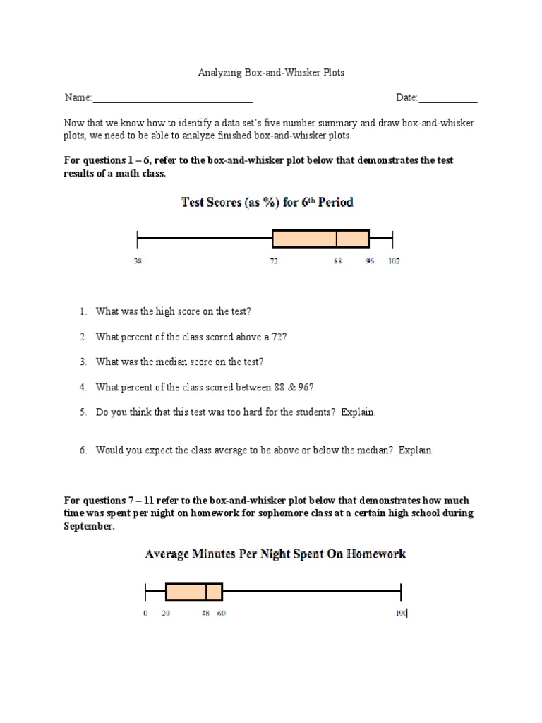 Analyzing Box-and-Whisker Plots | PDF | Homework | Percentage