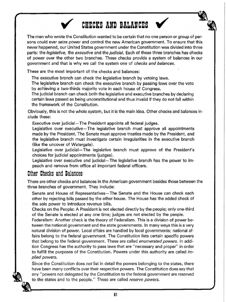 Checks and Balances Worksheet | PDF