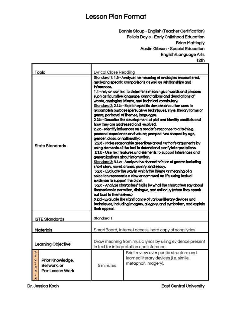 Lyrical Close Reading Lesson Plan | PDF | Analogy | Poetry