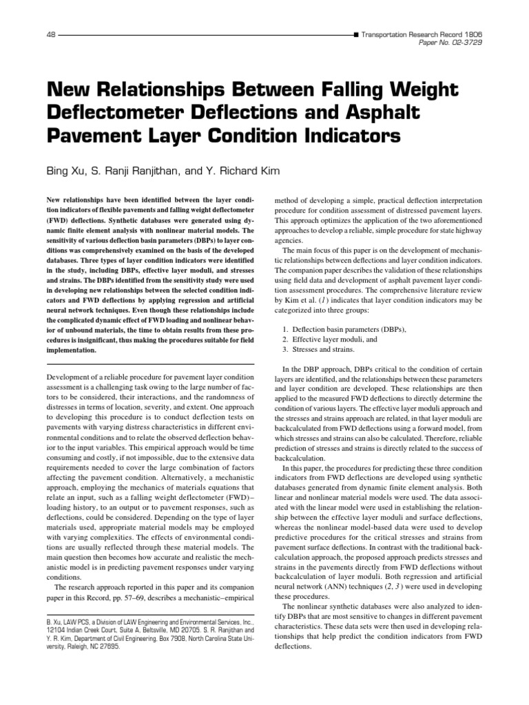New Relationships Between Falling Weight Deflectometer Deflections and Asphalt Pavement Layer ...