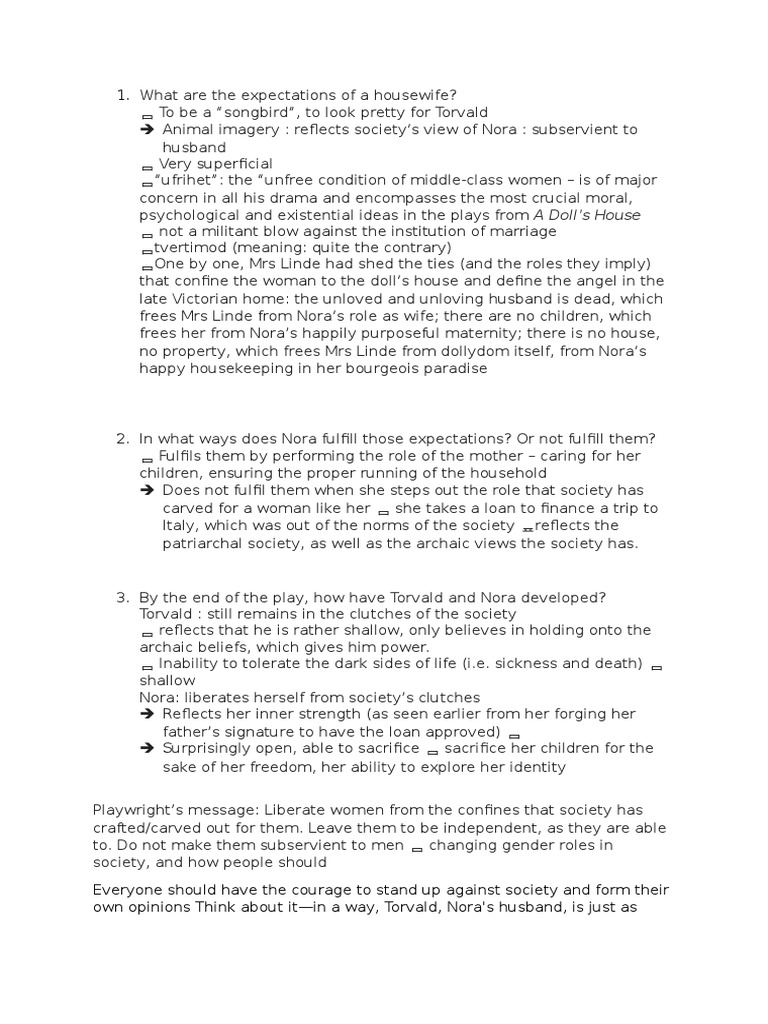 The Doll's House - Questions That Are Not Commonly Asked. | PDF | A ...