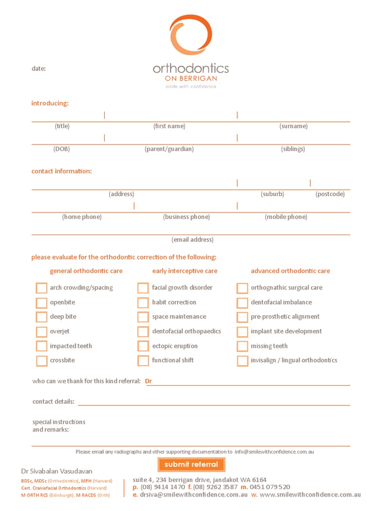 Orthodontic Referral Form Template | PDF
