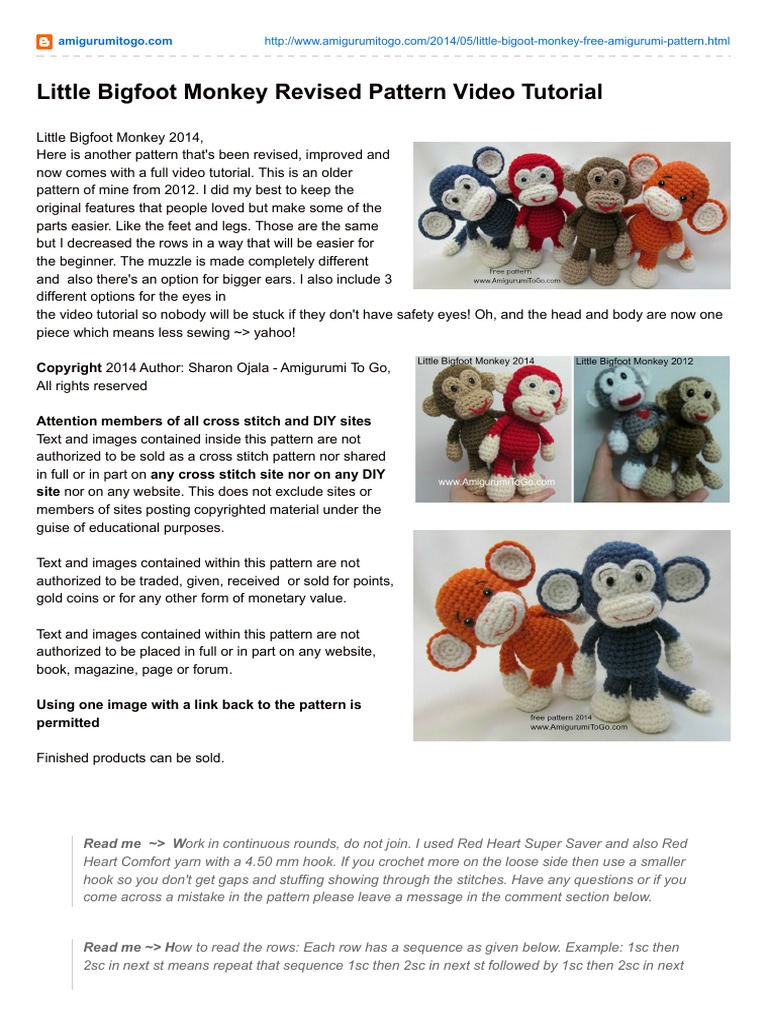 Little Bigfoot Monkey | PDF | Crochet | Yarn