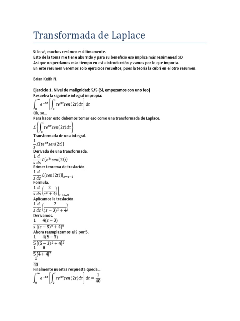 Ejercicios Transformada de Laplace | PDF