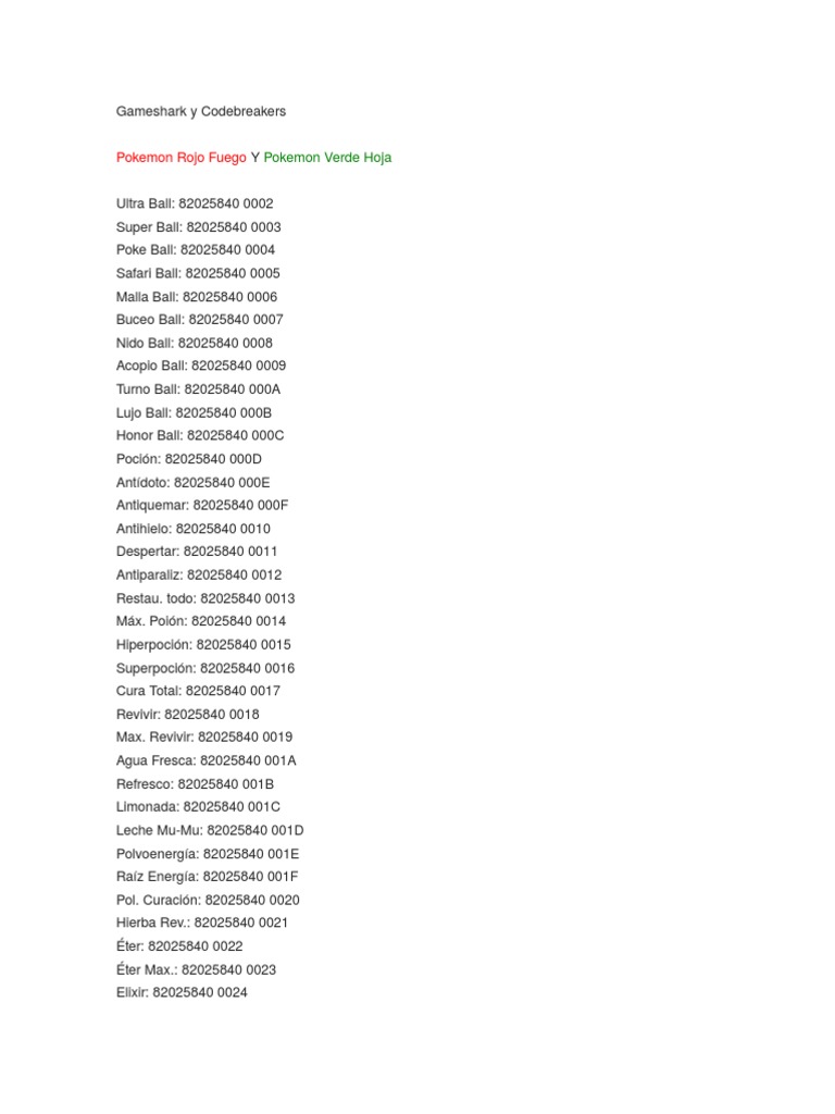 Gameshark y Codebreakers | PDF | Pokémon | Franquicias de Nintendo