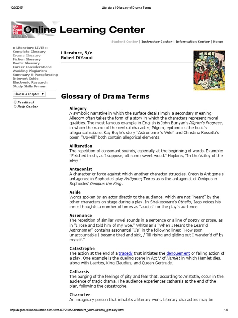 Literature - Glossary of Drama Terms | PDF | Tragedy | Poetry