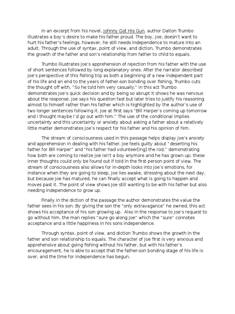 Johnny Got His Gun Excerpt Analysis | PDF | Behavioural Sciences ...