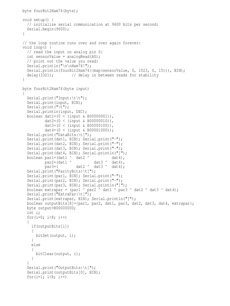 Hamming Code Implementation for Arduino | PDF