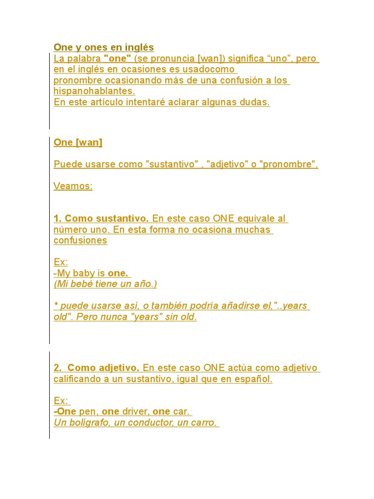 One y Ones en Inglés | PDF | Adverbio | Adjetivo