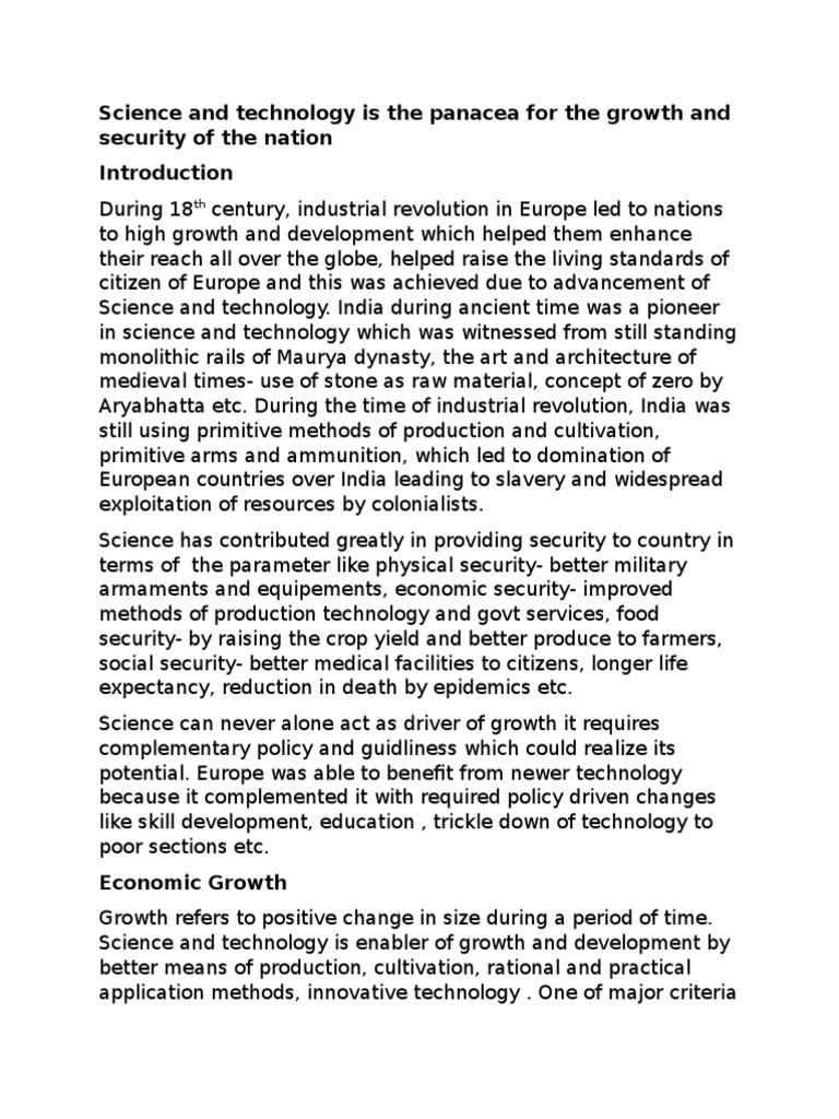 Science and Technology Is The Panacea For The Growth and Security of ...