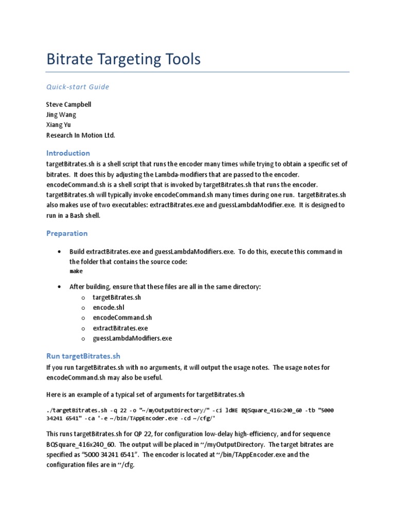 Bitrate Targeting Tools Quick Start Guide | PDF | Parameter (Computer ...