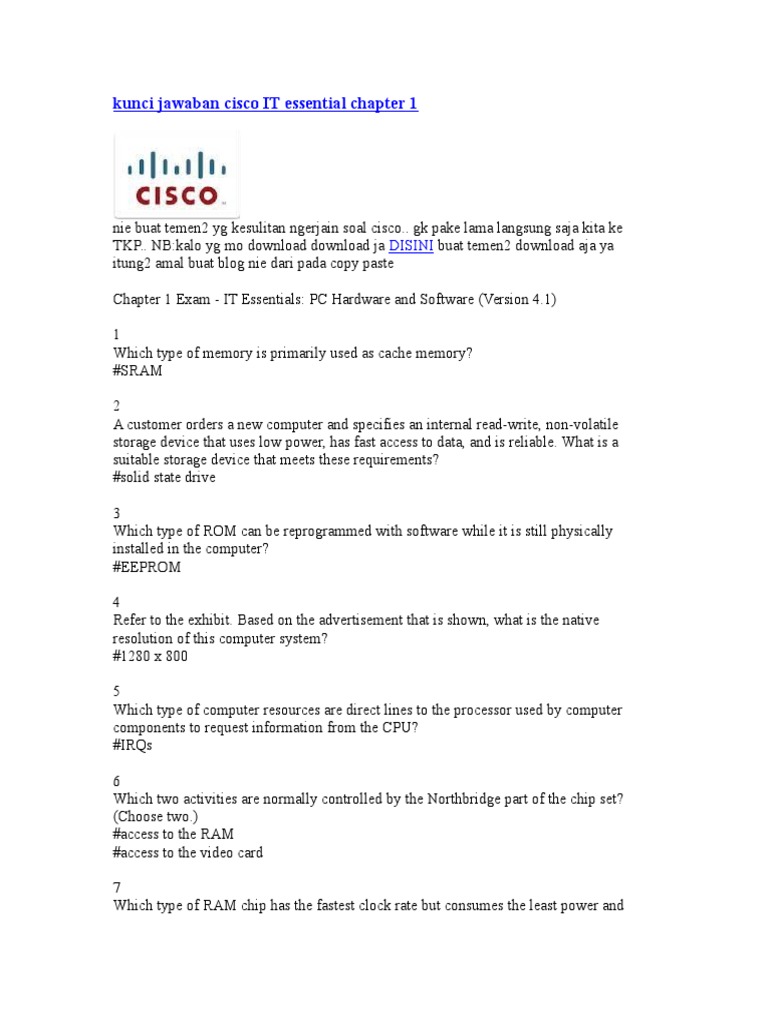 Kunci Jawaban Cisco IT Essential Chapter 1: Disini | PDF | Laptop ...