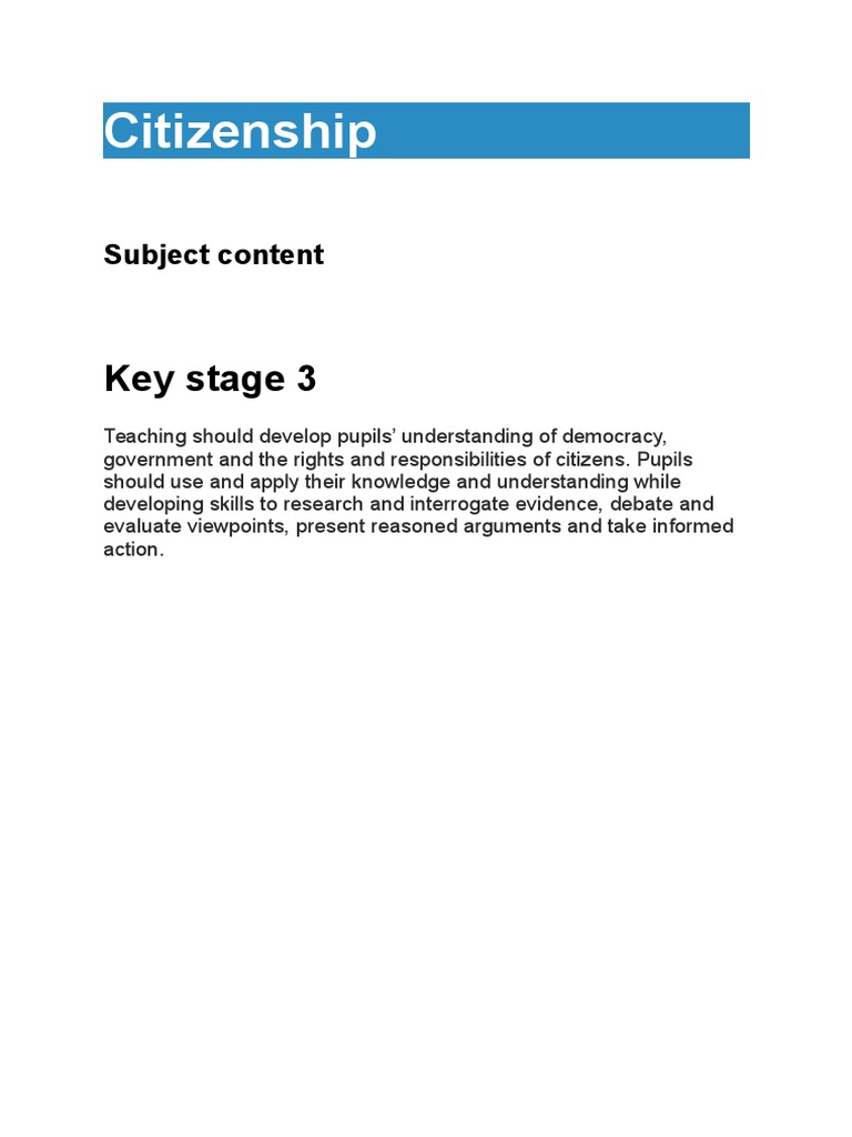 Citizenship: Key Stage 3 | PDF | Citizenship | United Kingdom