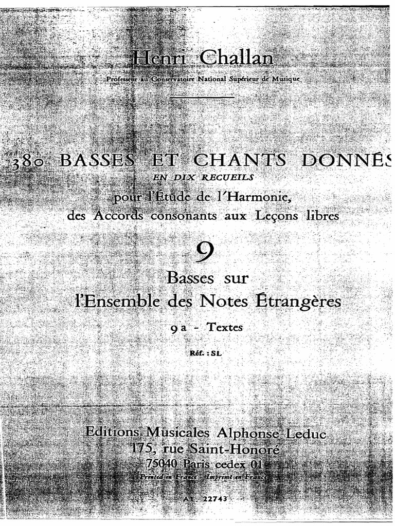 Henri CHALLAN 9 Basses Sur L'ensemble Des Notes Étrangères | PDF ...
