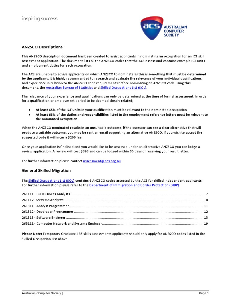 ANZSCO Descriptions: A Comprehensive Guide to Codes and Requirements ...