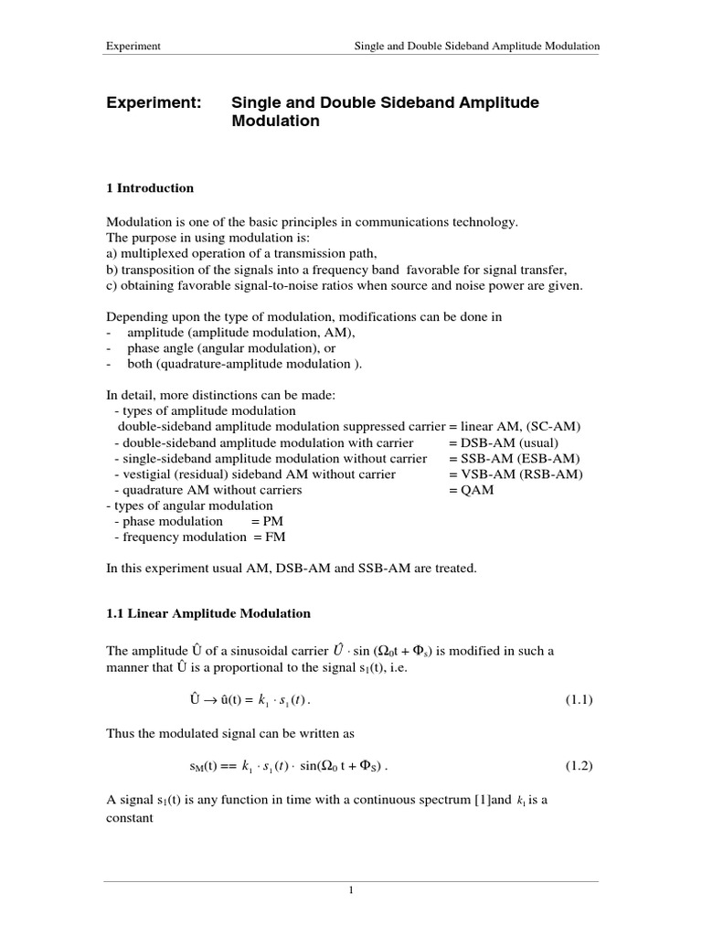 Experiment Single and Double Sideband Amplitude Modulation | PDF ...