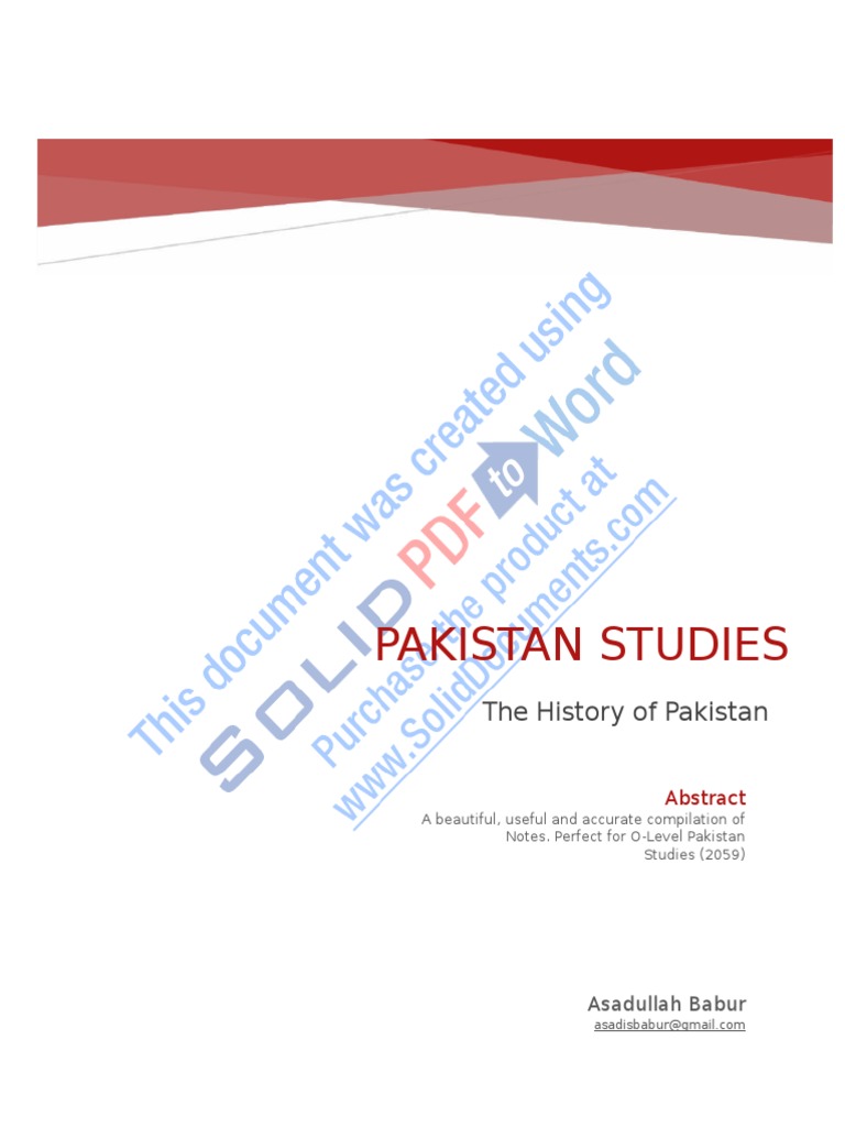 O-Level Notes on Pakistan's History | PDF