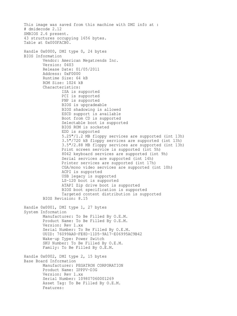 Info-dmi | Bios | Cpu Cache