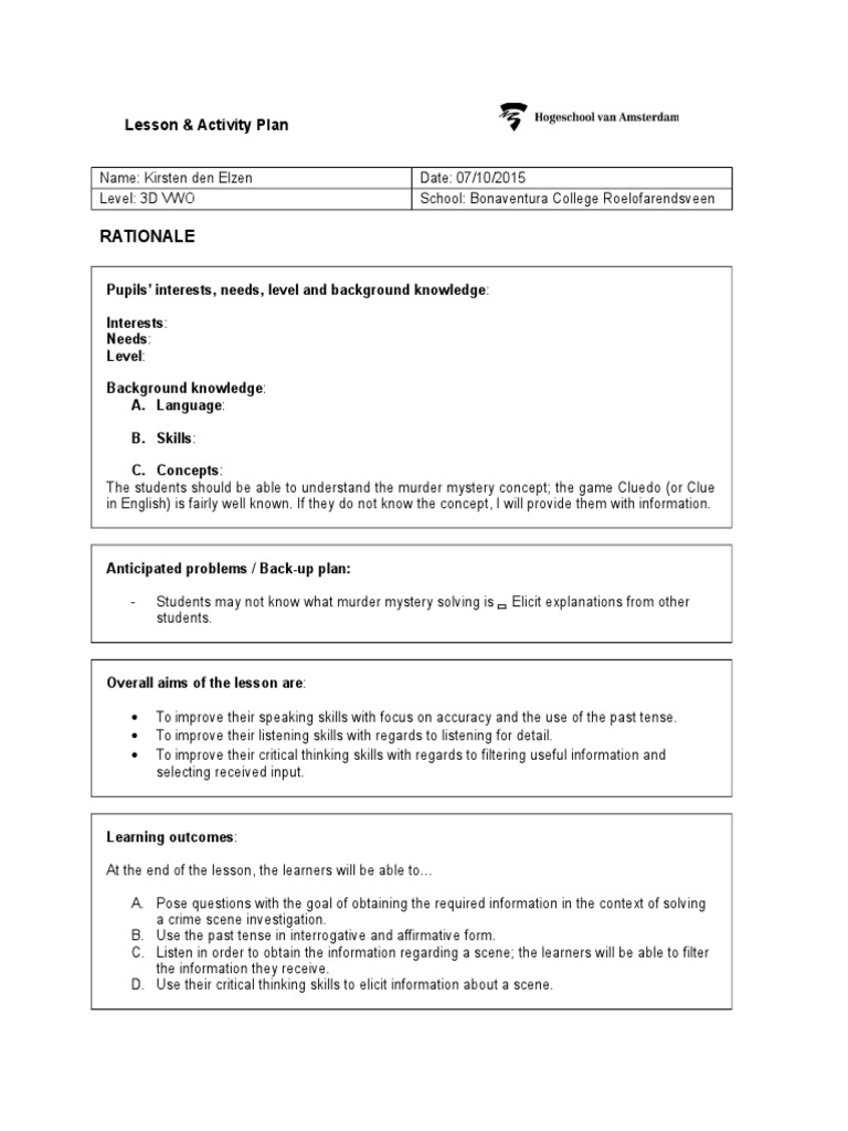 Mystery Murder Game Speaking Activity | PDF | Question | Lesson Plan