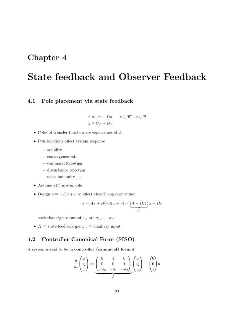 State Feedback and Observer Feedback | PDF | Control Theory ...