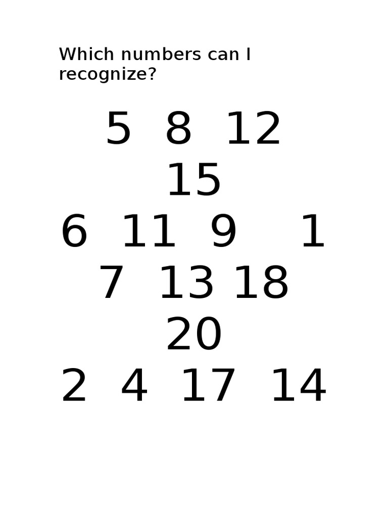 Recognizing Numbers and Sounds | PDF | Games & Activities