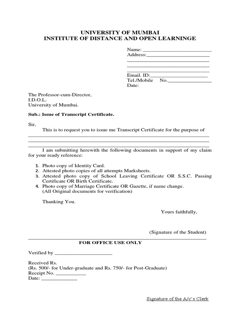 Transcript Form For Mumbai University | PDF | Career & Growth | Finance ...