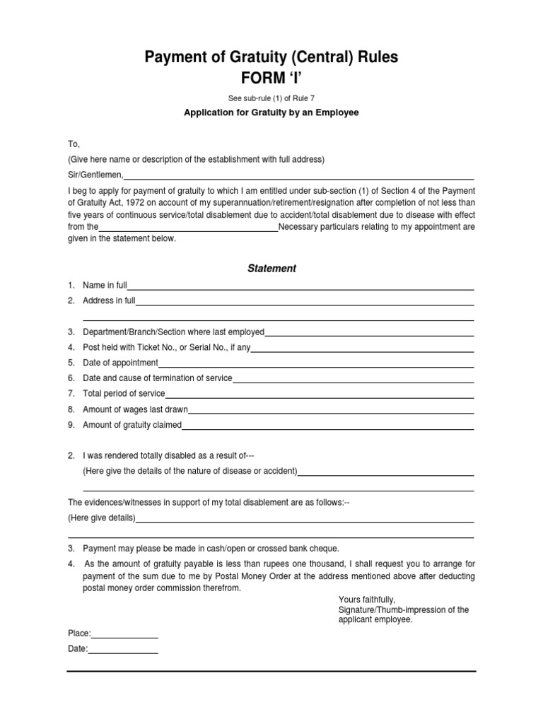 Gratuity Application Form 'I' Guide | PDF | Finance & Money Management