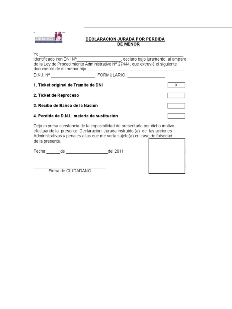 Declaracion Jurada Por Perdida | PDF | Derecho