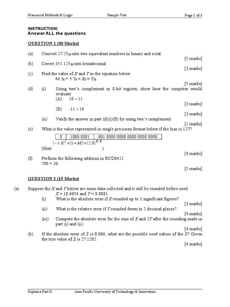 Answer ALL The Questions QUESTION 1 (30 Marks) : Instruction | PDF ...