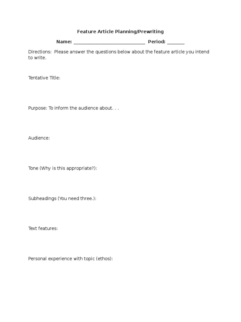 Feature Article Planning Guide | PDF