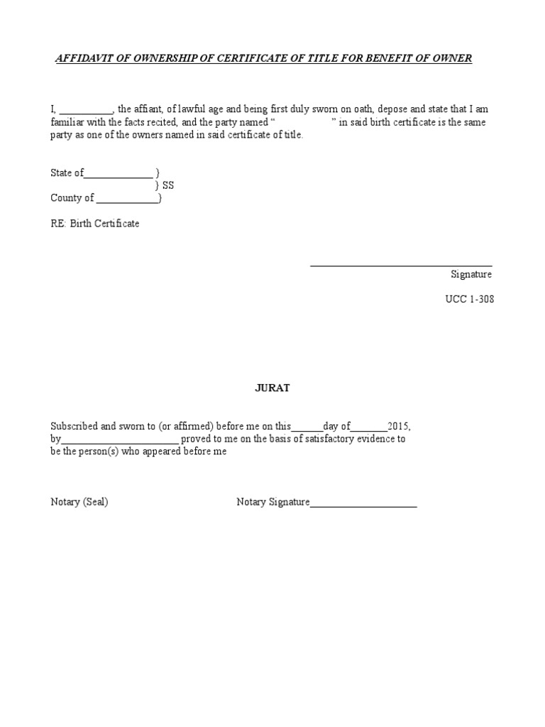 Birth Certificate Affidavit Template | PDF | Affidavit | Legal Documents