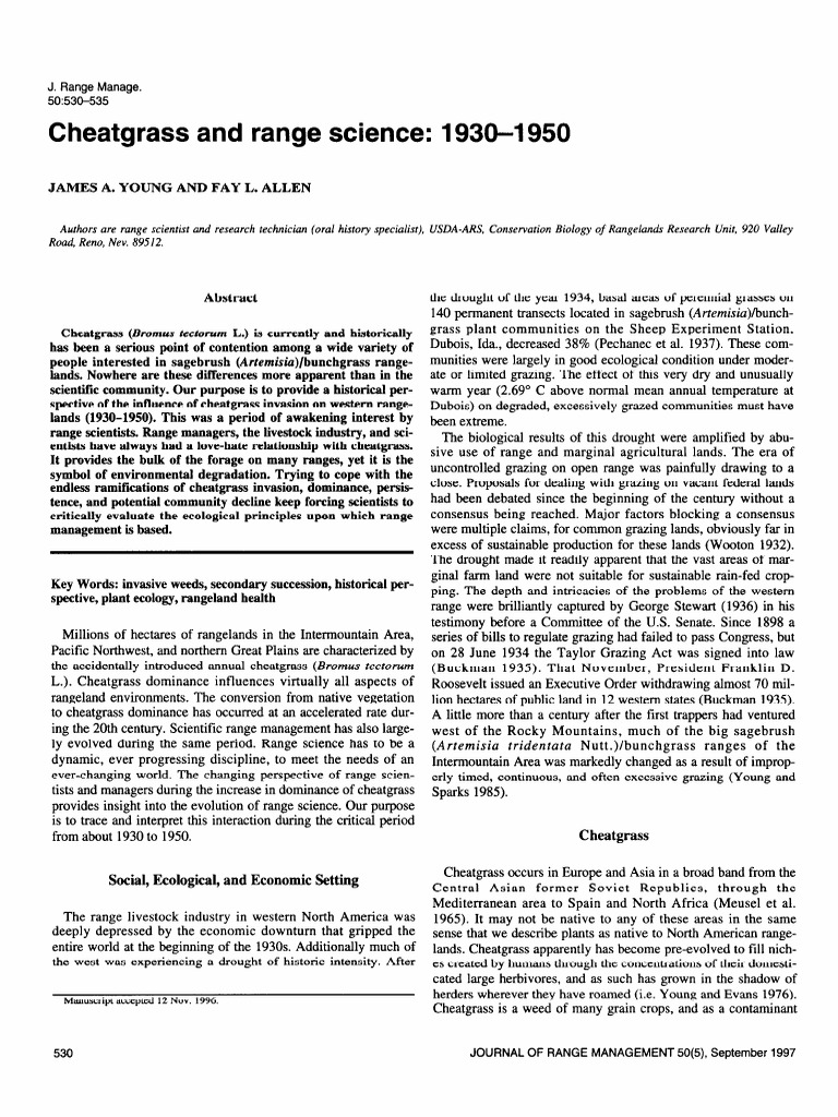 Cheatgrass and Range Science: 1930-l950 | PDF | Grazing | Wildfire
