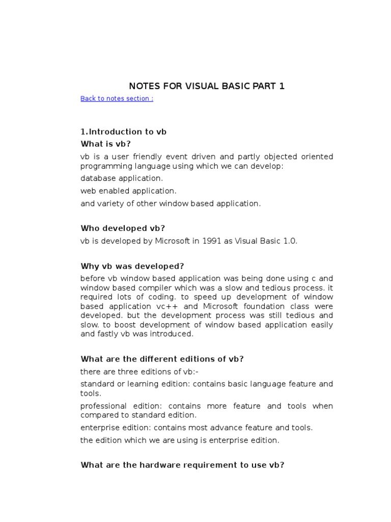 Visual Basic Notes | PDF | Subroutine | Control Flow