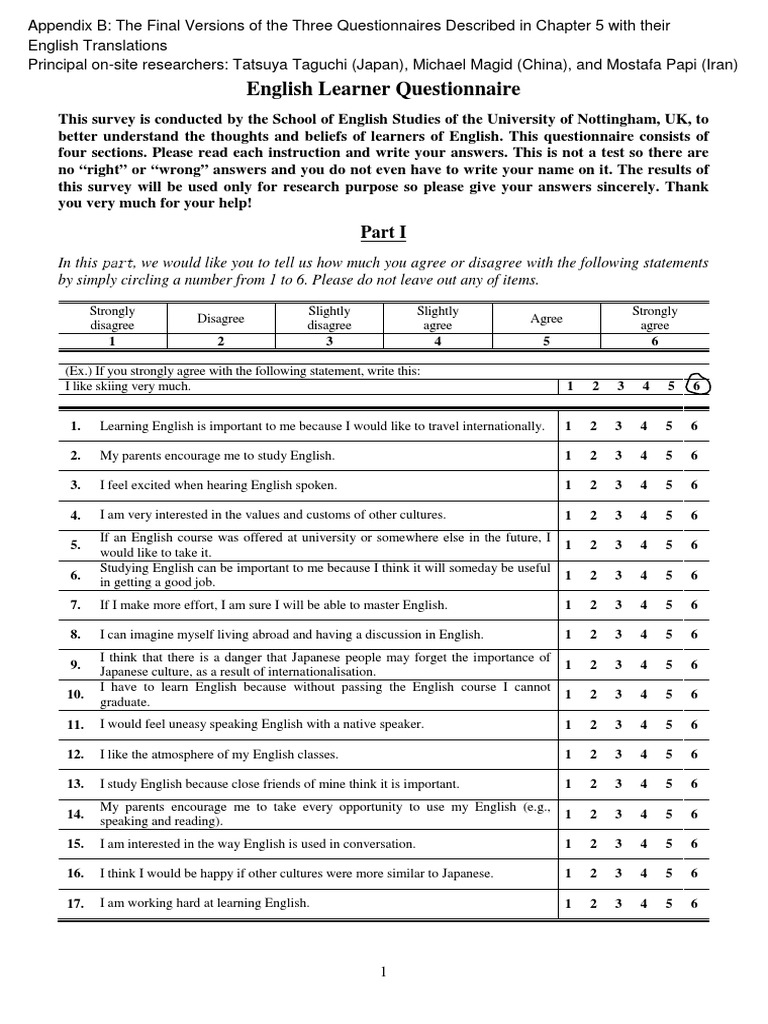 Questionnaire | PDF | English Language | Survey Methodology