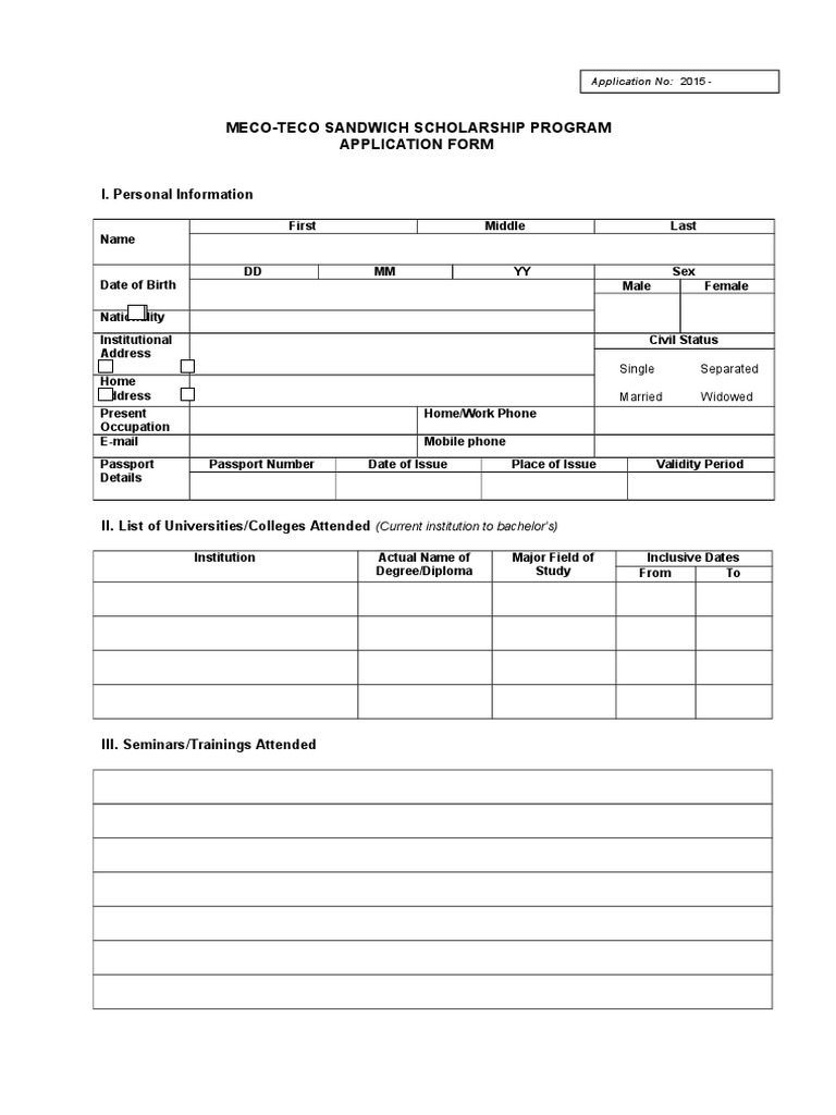 MECO-TECO Scholarship Application Form | PDF