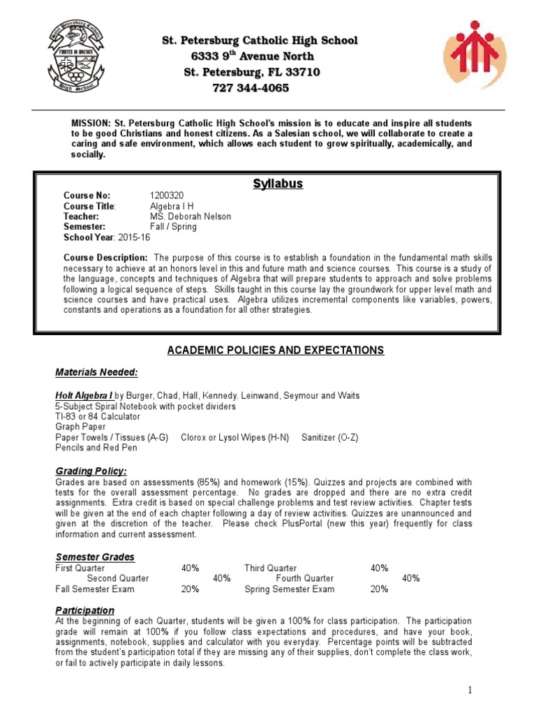 Syllabus: St. Petersburg Catholic High School 6333 9 Avenue North St ...