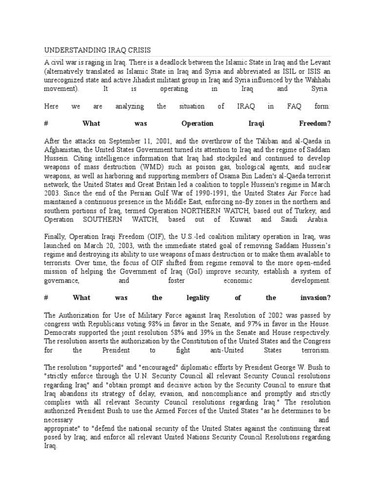Understanding Iraq Crisis | PDF | Islamic State Of Iraq And The Levant ...