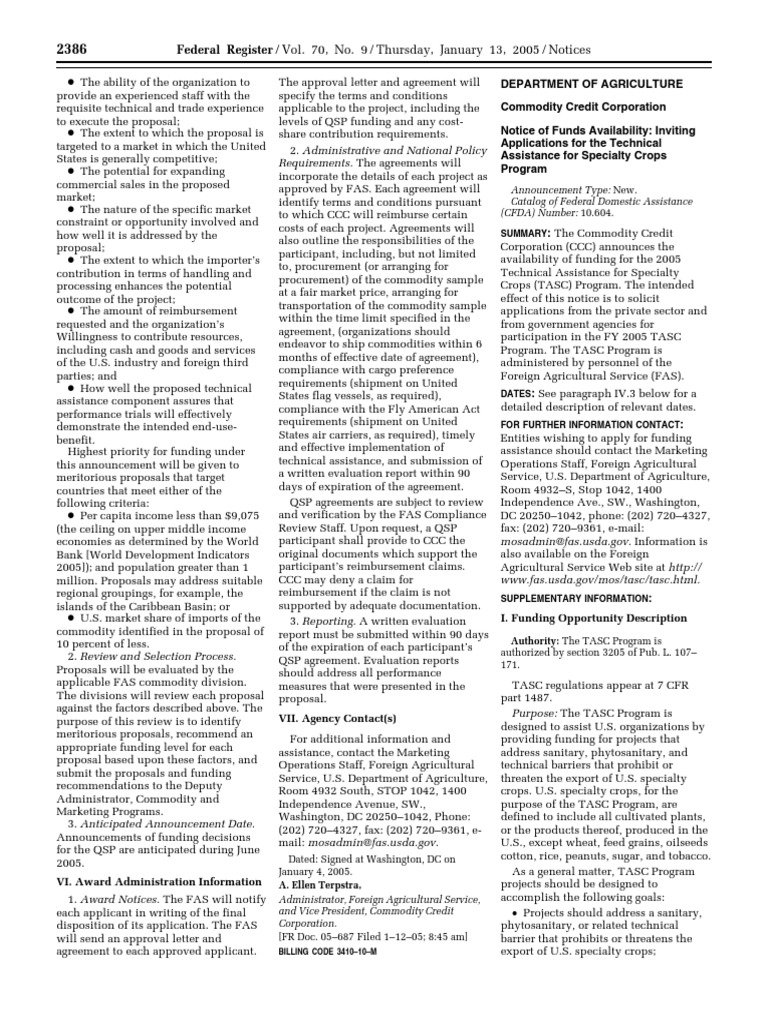 Notice: Grants and Cooperative Agreements Availability, Etc.: Technical Assistance For Specialty ...